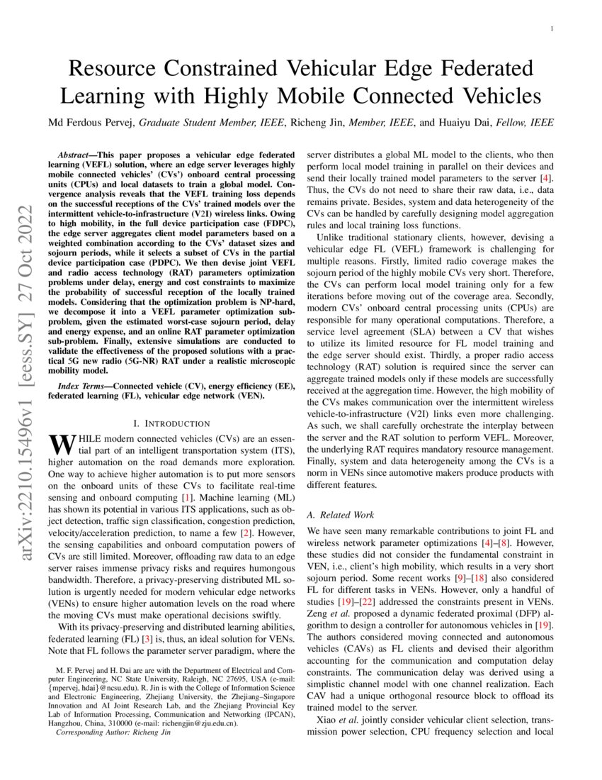 Resource Constrained Vehicular Edge Federated Learning With Highly Mobile Connected Vehicles
