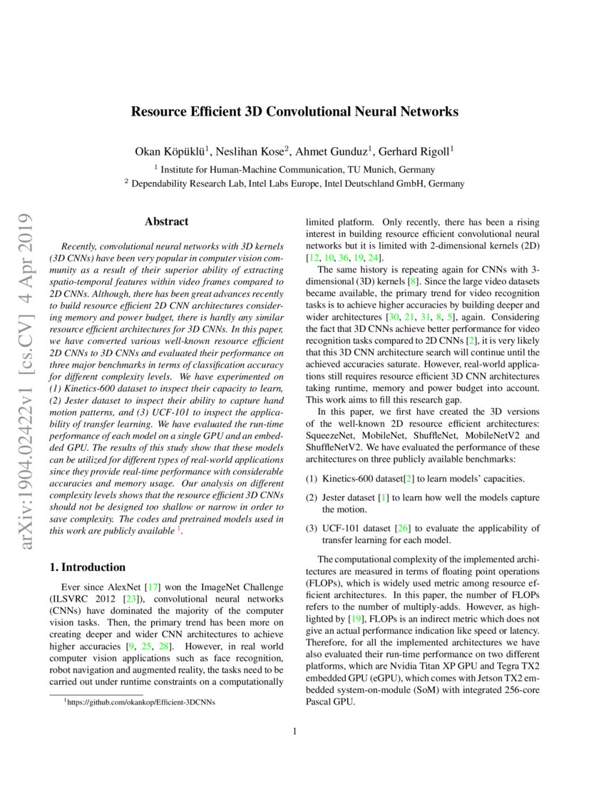Resource Efficient 3d Convolutional Neural Networks Deepai