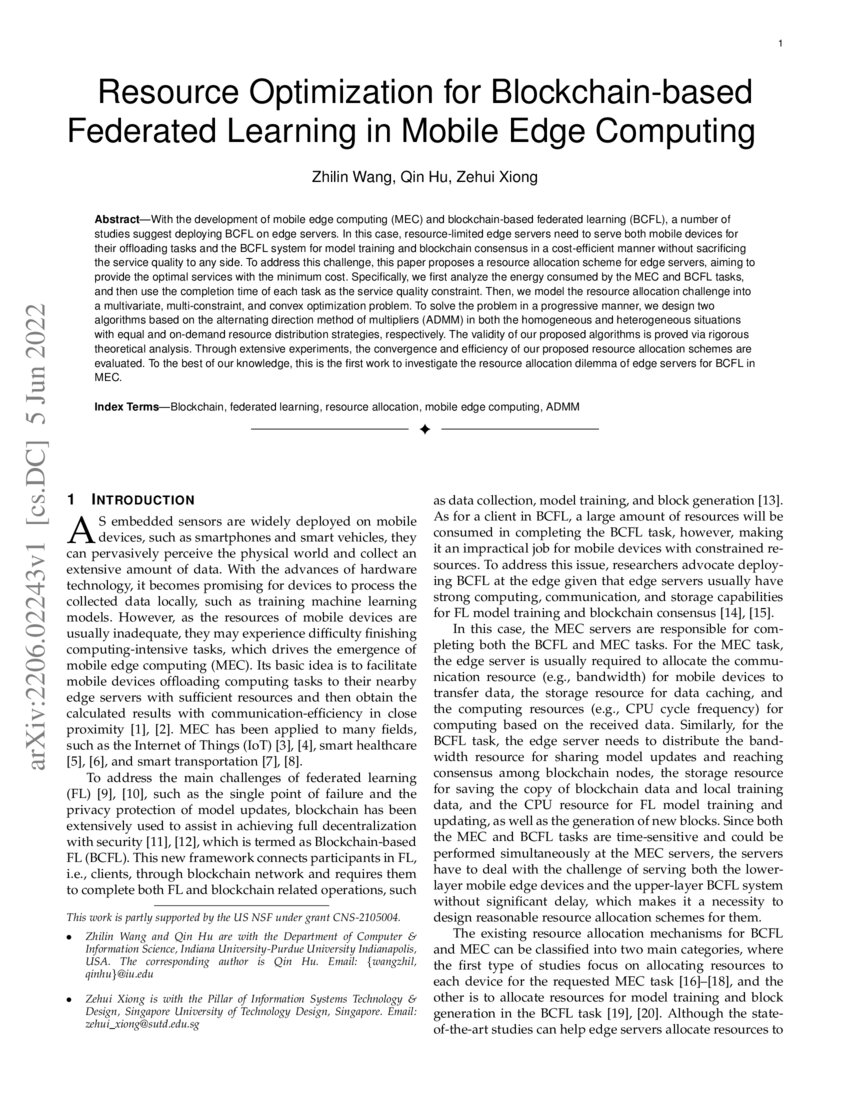 Resource Optimization For Blockchain Based Federated Learning In Mobile Edge Computing Deepai