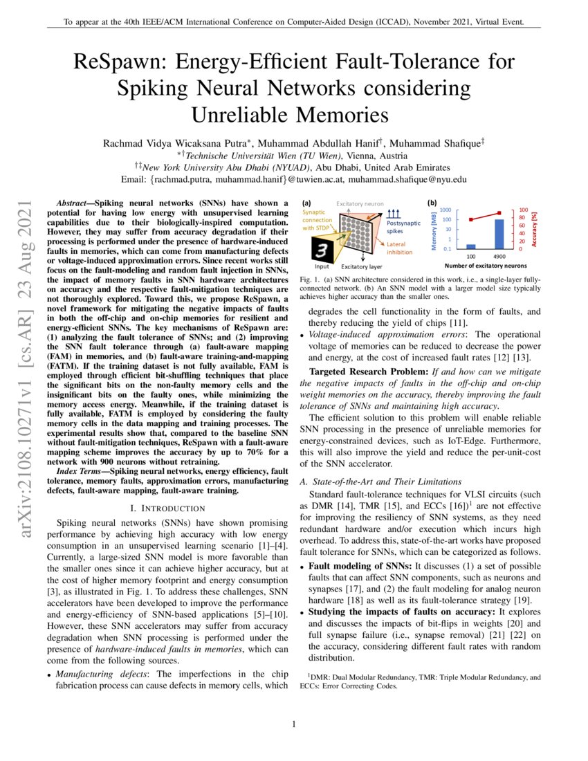 Respawn Energy Efficient Fault Tolerance For Spiking Neural Networks Considering Unreliable