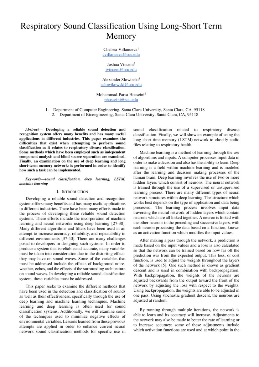 Respiratory Sound Classification Using Long Short Term Memory Deepai