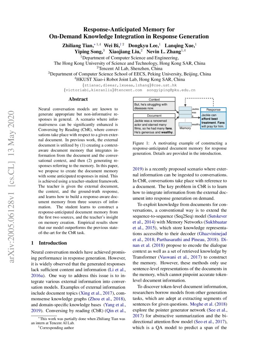 Response-Anticipated Memory for On-Demand Knowledge Integration in Response Generation | DeepAI