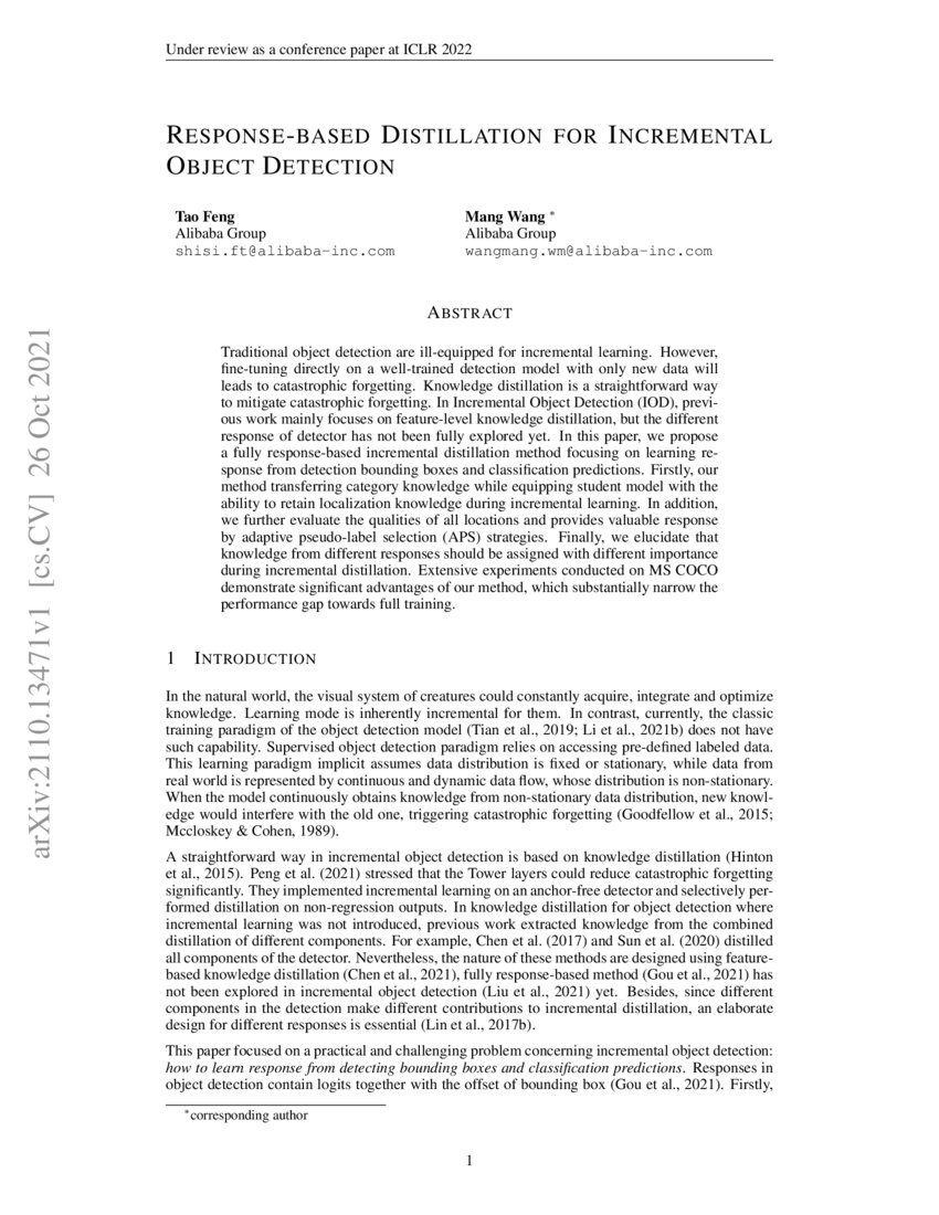 Response Based Distillation For Incremental Object Detection Deepai