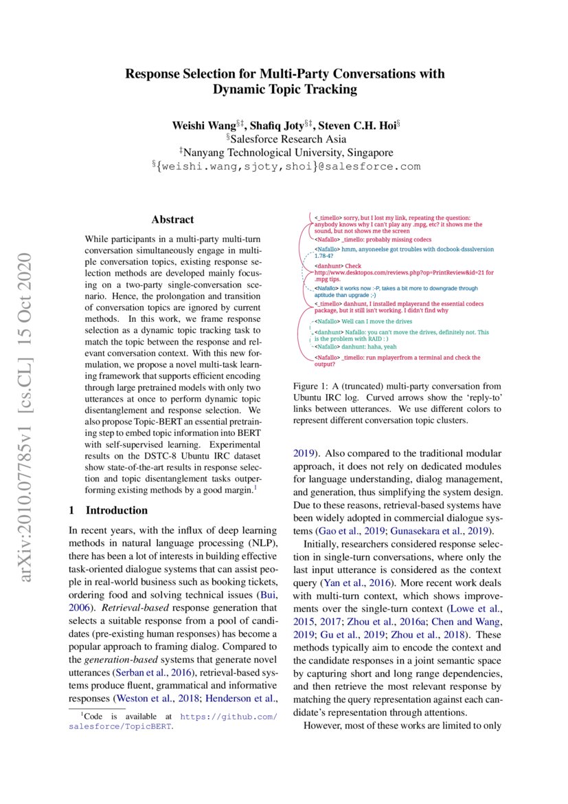 Response Selection for Multi-Party Conversations with Dynamic Topic Tracking | DeepAI