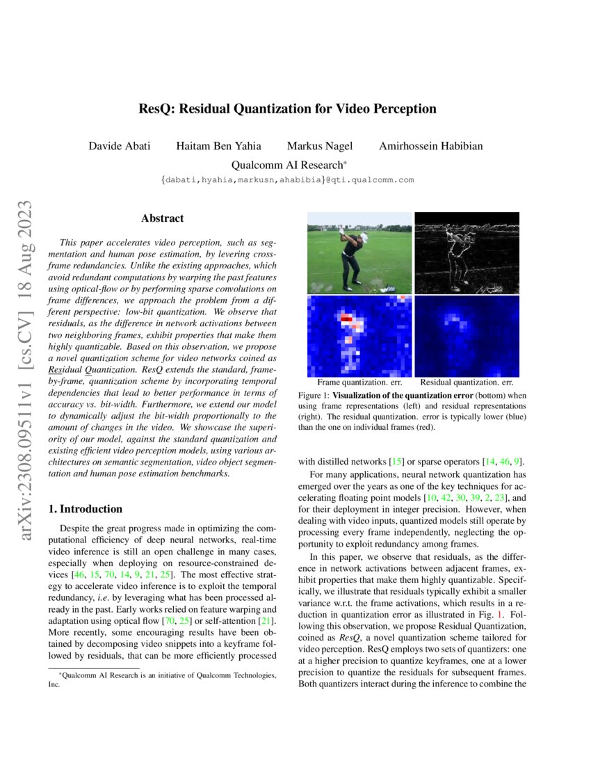 ResQ: Residual Quantization for Video Perception | DeepAI