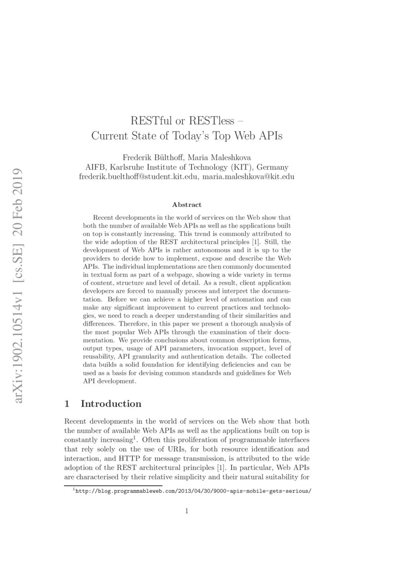 RESTful or RESTless -- Current State of Today's Top Web APIs | DeepAI