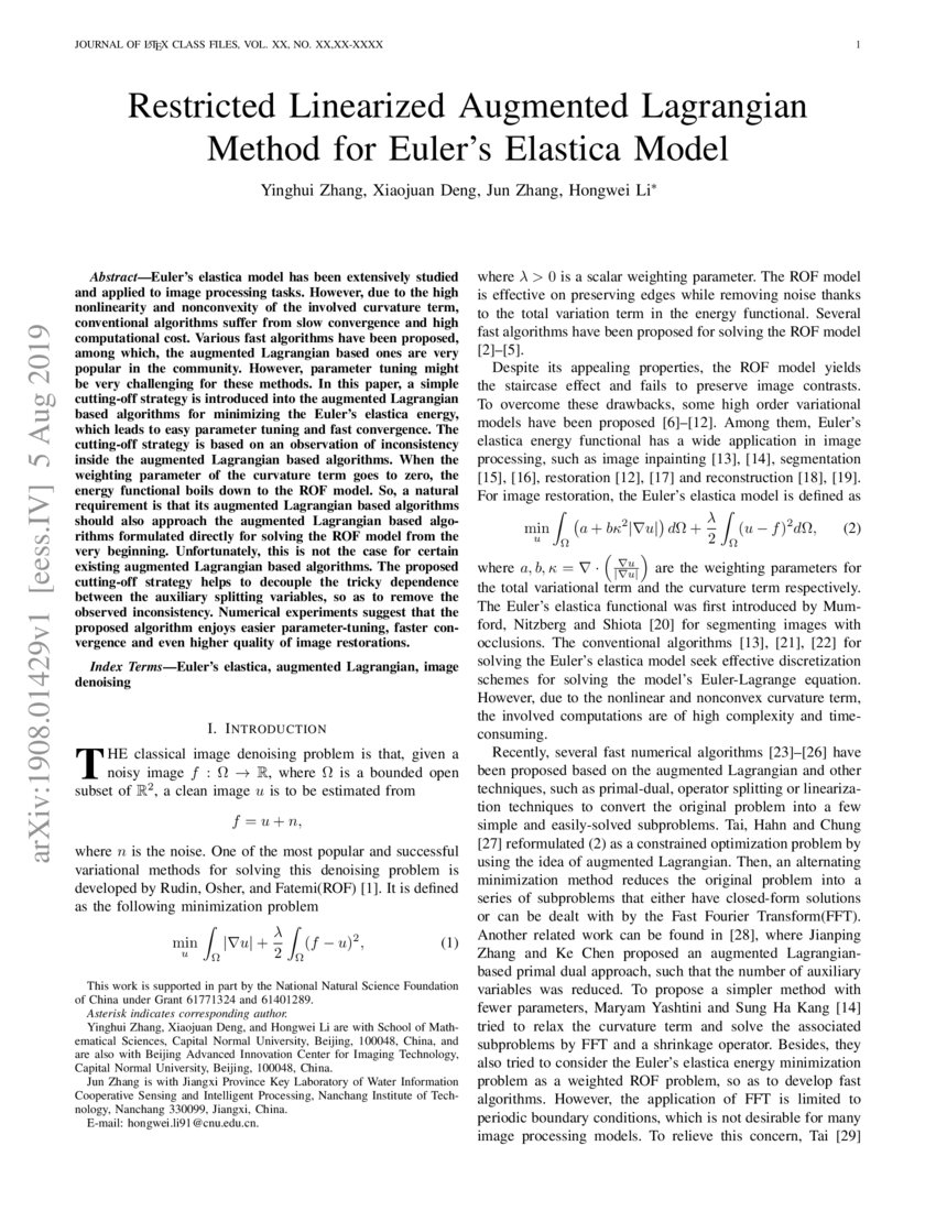 Restricted Linearized Augmented Lagrangian Method For Eulers Elastica Model Deepai 1268
