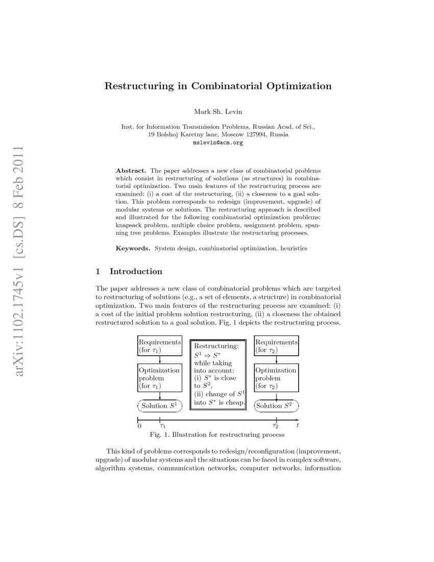 Restructuring In Combinatorial Optimization Deepai 