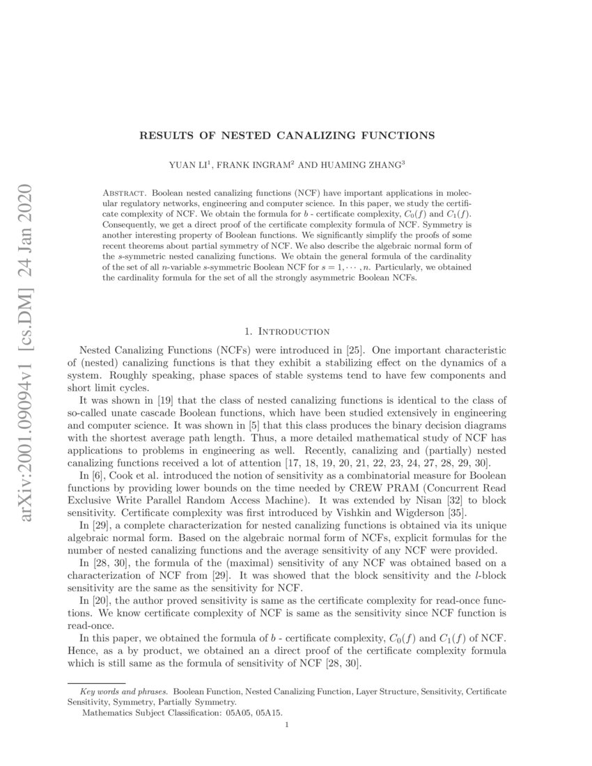 Results Of Nested Canalizing Functions Deepai