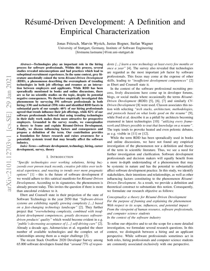 Résumé-Driven Development: A Definition and Empirical Characterization ...