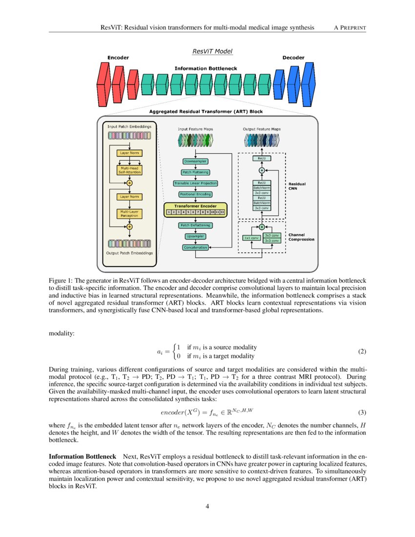 ResViT: Residual vision transformers for multi-modal medical image synthesis | DeepAI