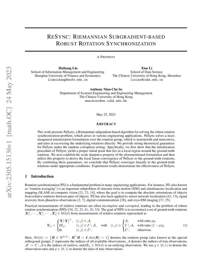 ReSync: Riemannian Subgradient-based Robust Rotation Synchronization | DeepAI