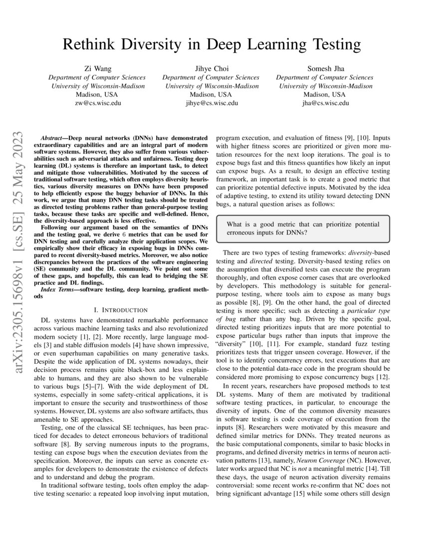 Rethink Diversity In Deep Learning Testing Deepai