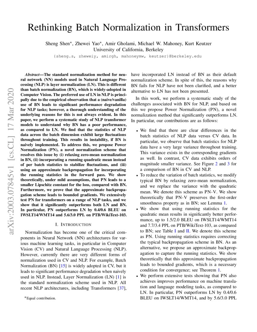 Rethinking Batch Normalization in Transformers | DeepAI