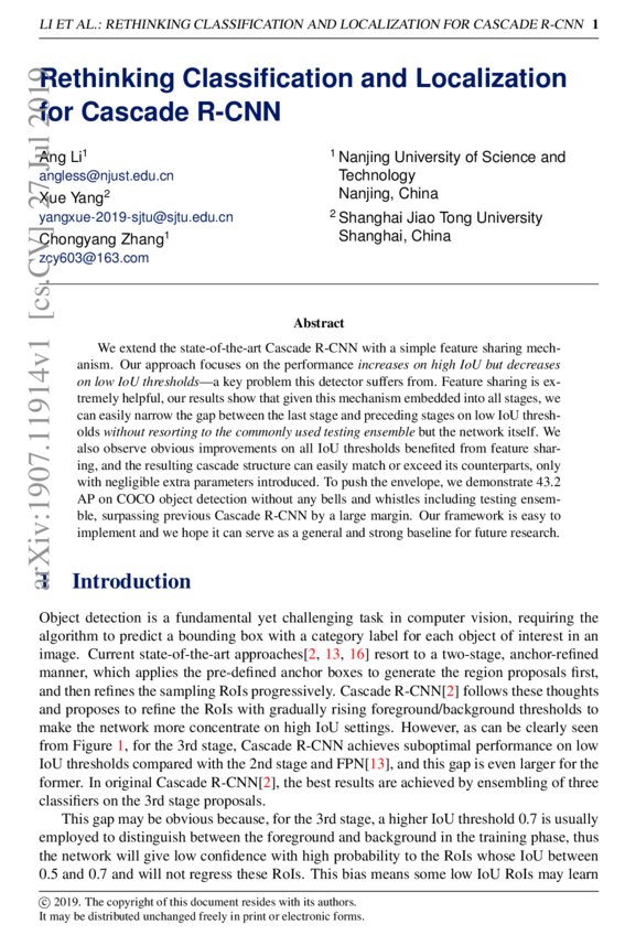 Rethinking Classification And Localization For Cascade R Cnn Deepai