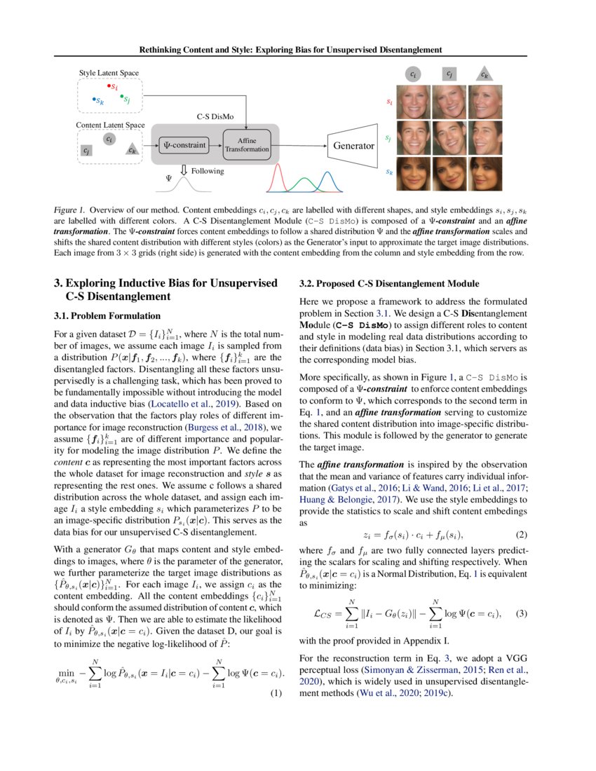Rethinking Content and Style: Exploring Bias for Unsupervised Disentanglement | DeepAI