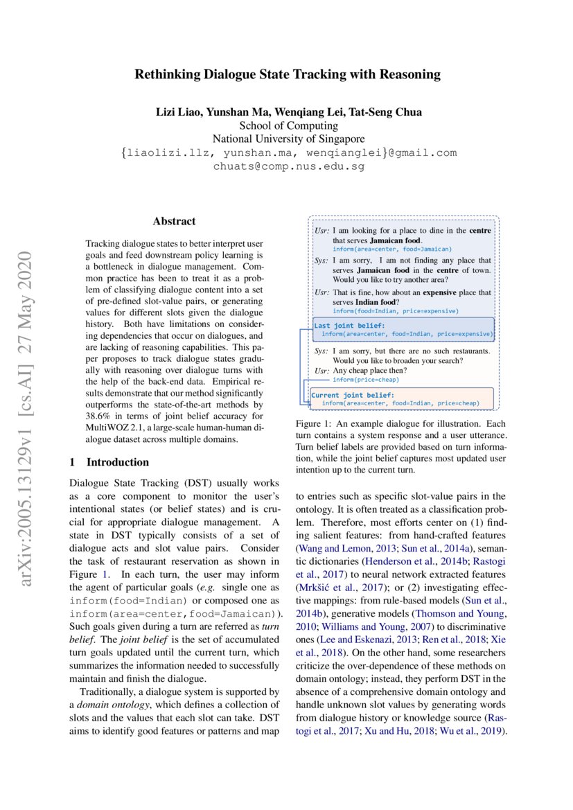 Rethinking Dialogue State Tracking with Reasoning | DeepAI