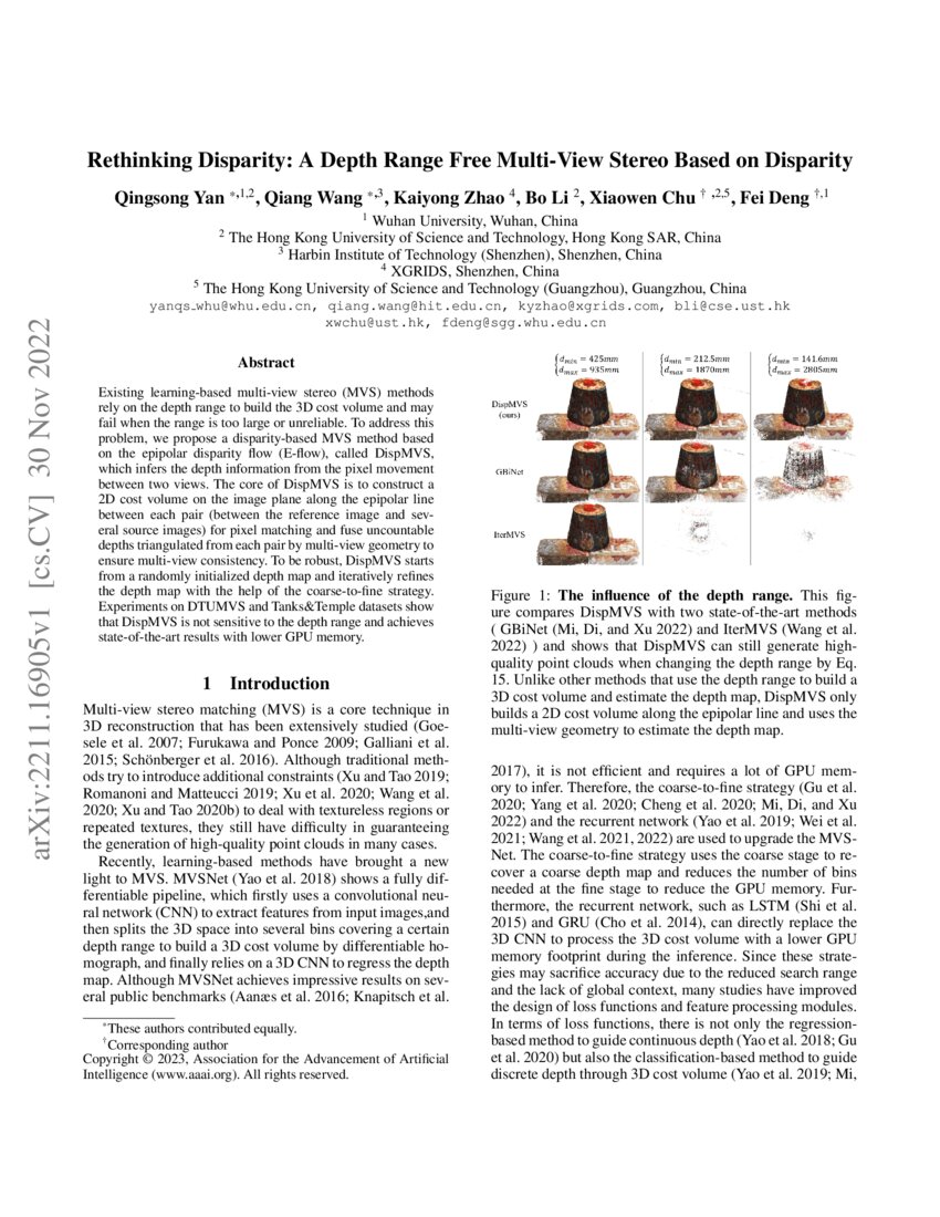 Rethinking Disparity: A Depth Range Free Multi-View Stereo Based on Disparity | DeepAI