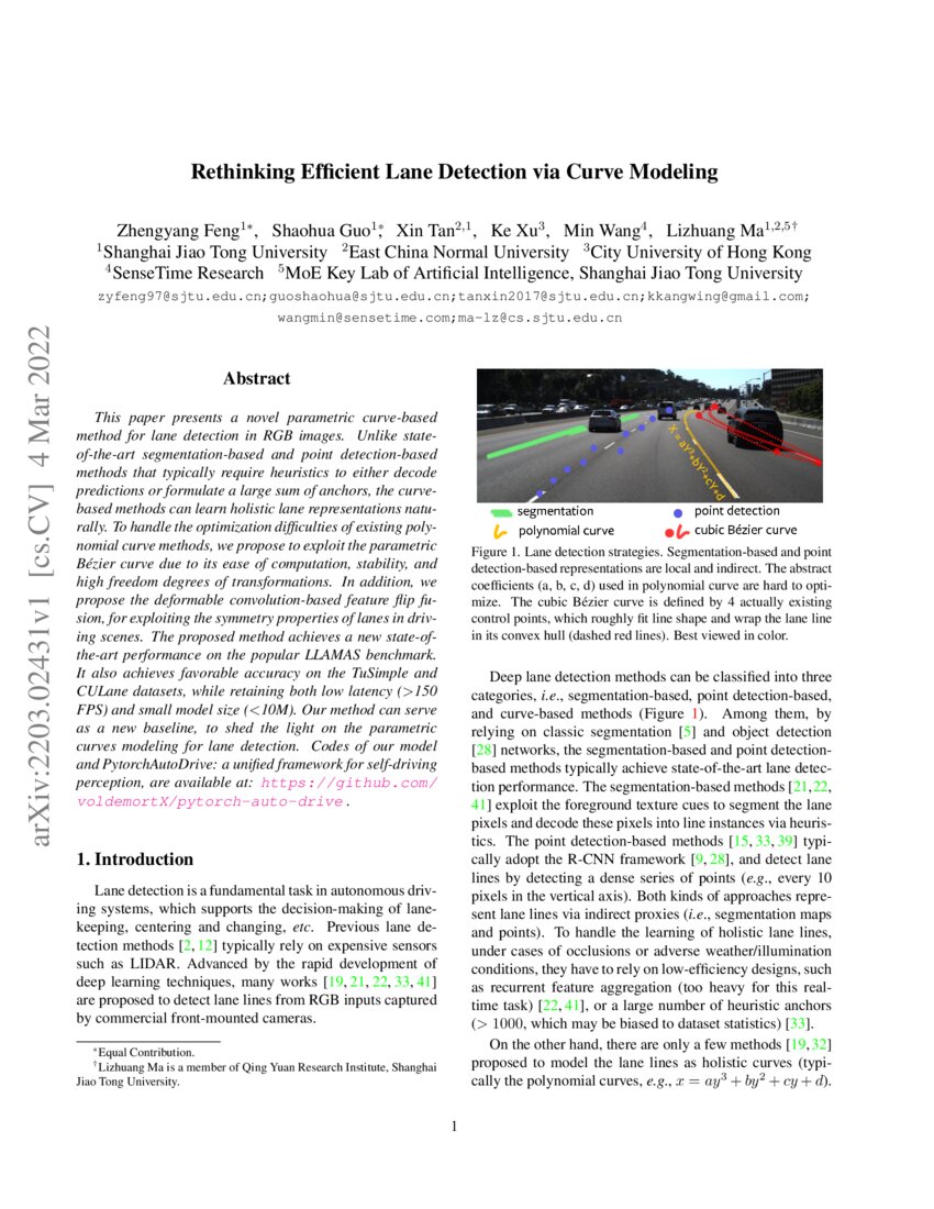 Rethinking Efficient Lane Detection Via Curve Modeling Deepai