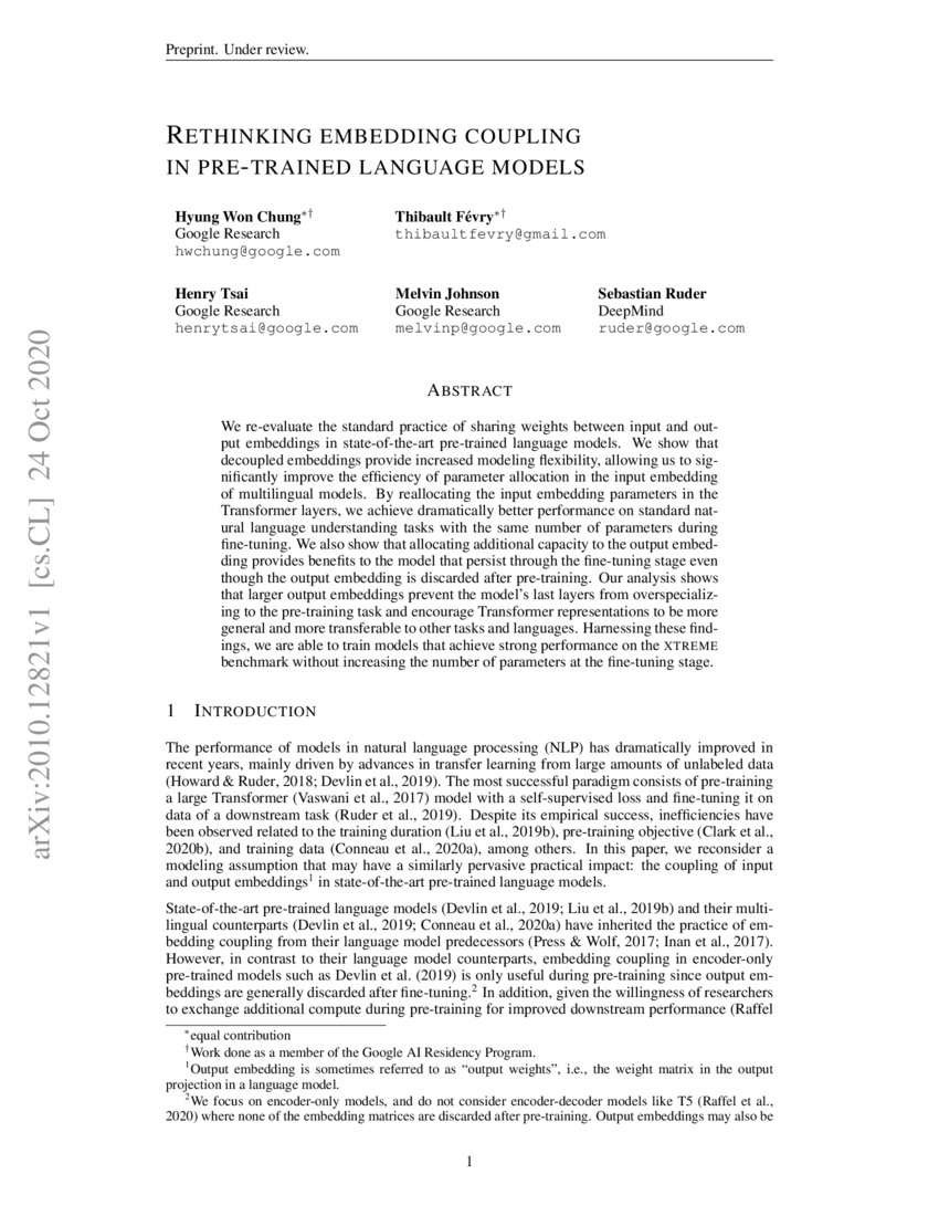 Rethinking embedding coupling in pre-trained language models | DeepAI
