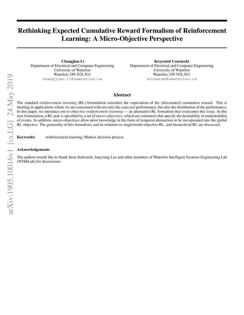 Rethinking Expected Cumulative Reward Formalism of Reinforcement ...