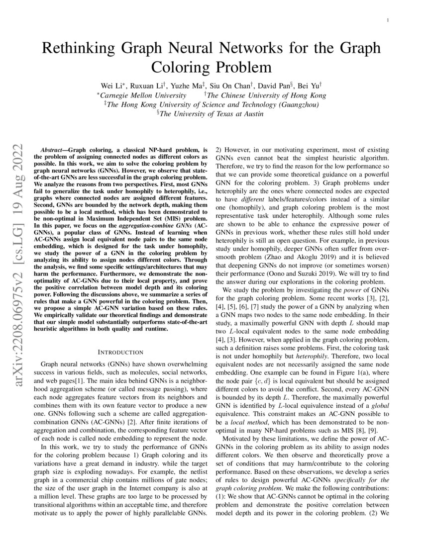 Rethinking Graph Neural Networks For The Graph Coloring Problem Deepai