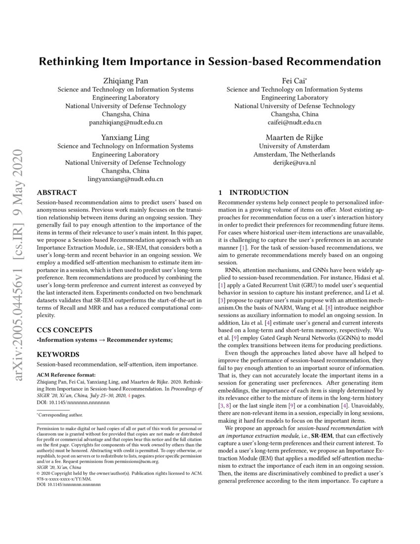 Rethinking Item Importance in Session-based Recommendation | DeepAI