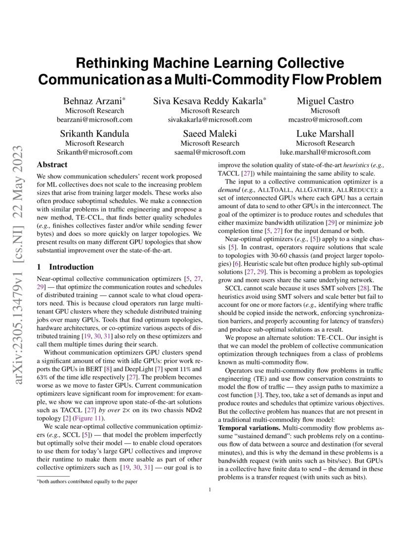 Rethinking Machine Learning Collective Communication As A Multi Commodity Flow Problem Deepai
