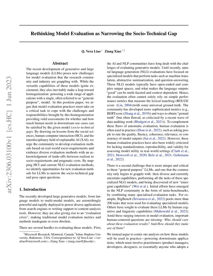 Rethinking Model Evaluation as Narrowing the Socio-Technical Gap | DeepAI