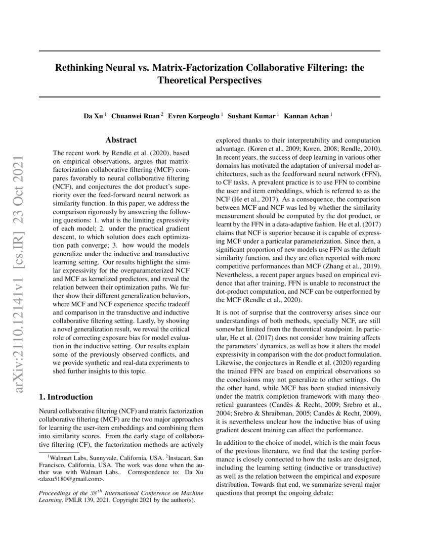 Rethinking Neural Vs Matrix Factorization Collaborative Filtering The Theoretical Perspectives