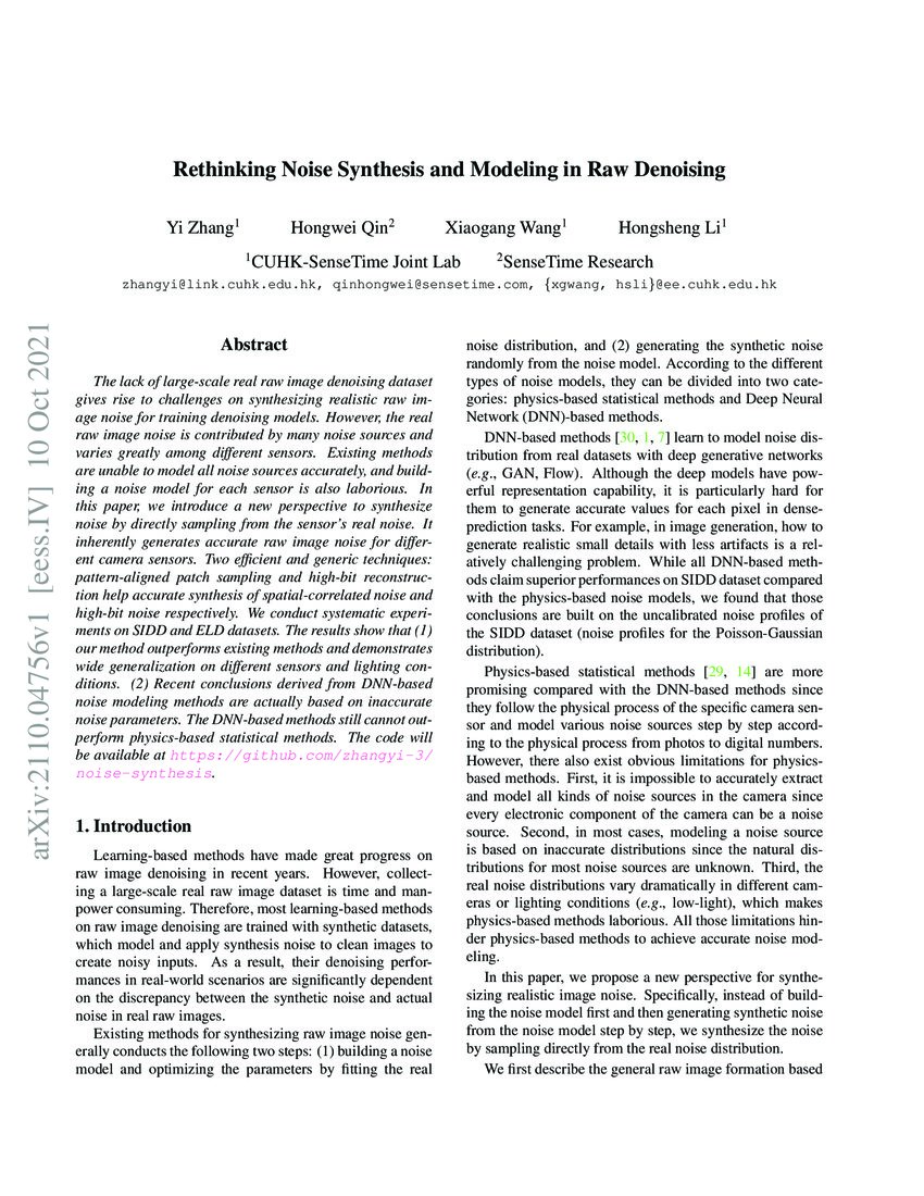 Rethinking Noise Synthesis and Modeling in Raw Denoising | DeepAI