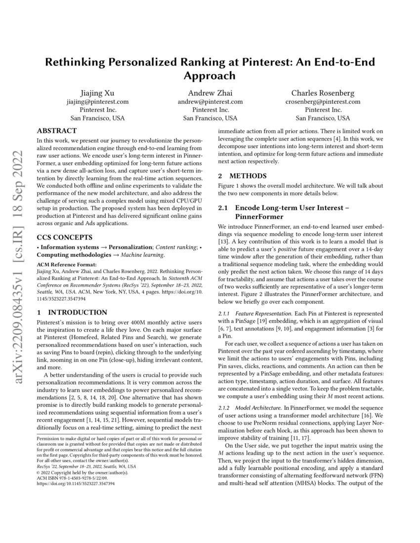 Rethinking Personalized Ranking at Pinterest: An End-to-End Approach ... Rethinking Personalized Ranking at Pinterest: An End-to-End Approach ...