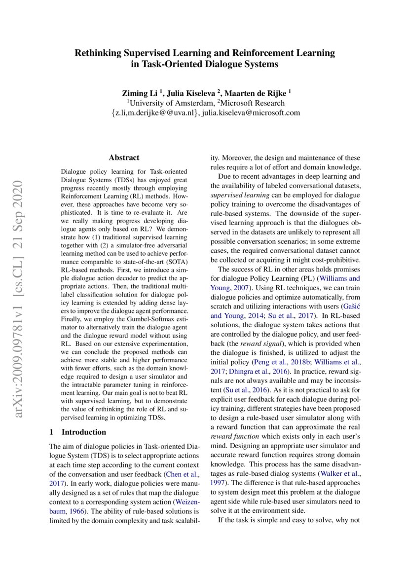Rethinking Supervised Learning And Reinforcement Learning In Task Oriented Dialogue Systems Deepai