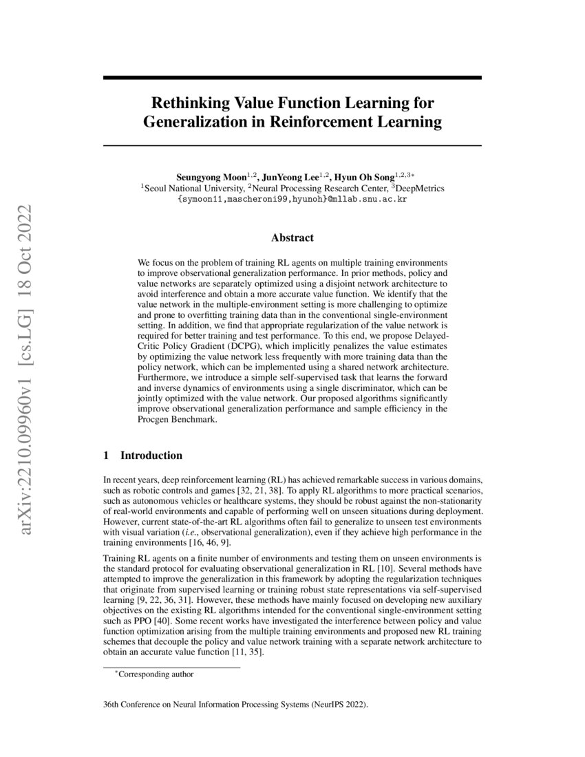 Rethinking Value Function Learning For Generalization In Reinforcement Learning Deepai