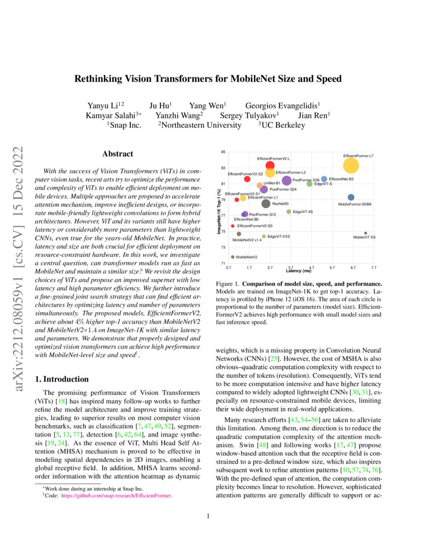 Rethinking Vision Transformers For Mobilenet Size And Speed Deepai
