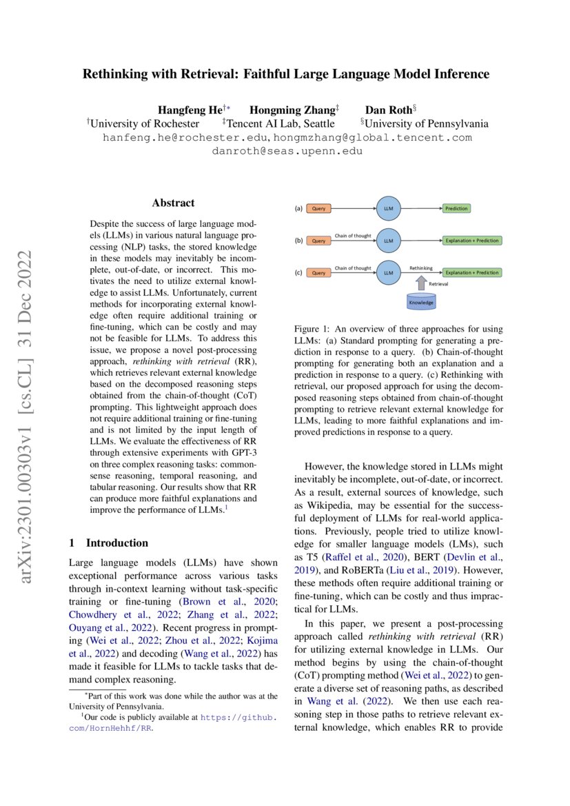 Rethinking with Retrieval: Faithful Large Language Model Inference | DeepAI