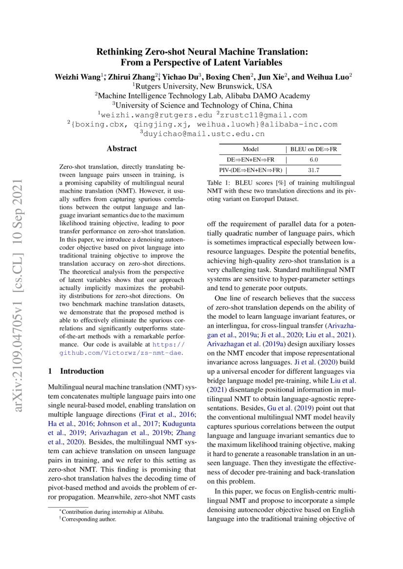 Rethinking Zero Shot Neural Machine Translation From A Perspective Of Latent Variables Deepai