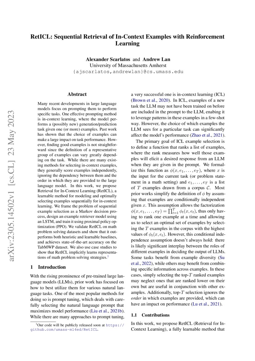 Reticl Sequential Retrieval Of In Context Examples With Reinforcement