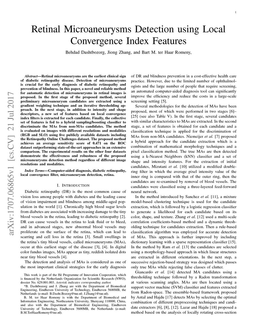 Retinal Microaneurysms Detection Using Local Convergence Index Features