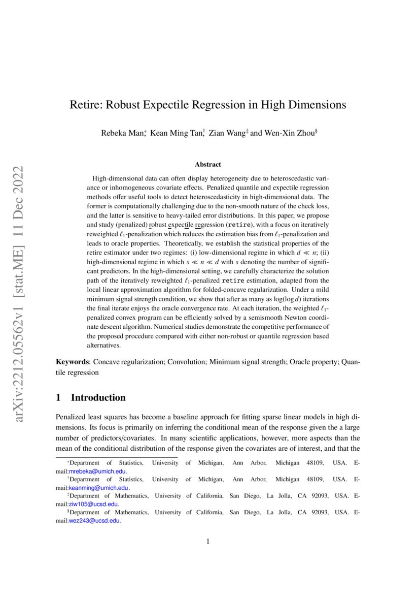 Retire: Robust Expectile Regression in High Dimensions | DeepAI Retire: Robust Expectile Regression in High Dimensions | DeepAI