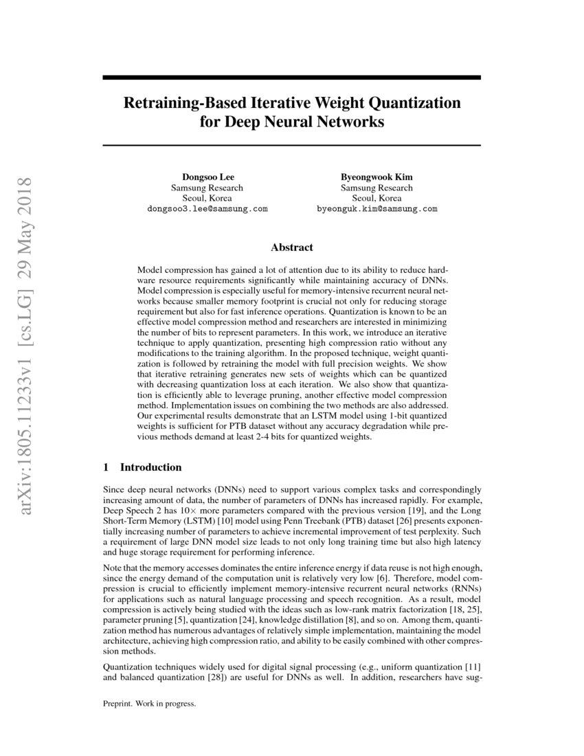 Retraining Based Iterative Weight Quantization For Deep Neural Networks