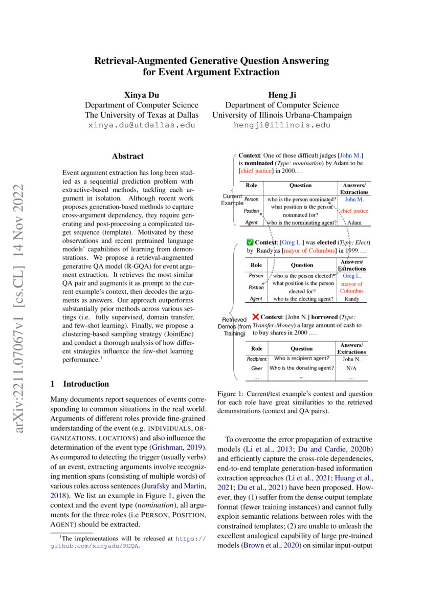 Retrieval Augmented Generative Question Answering For Event Argument