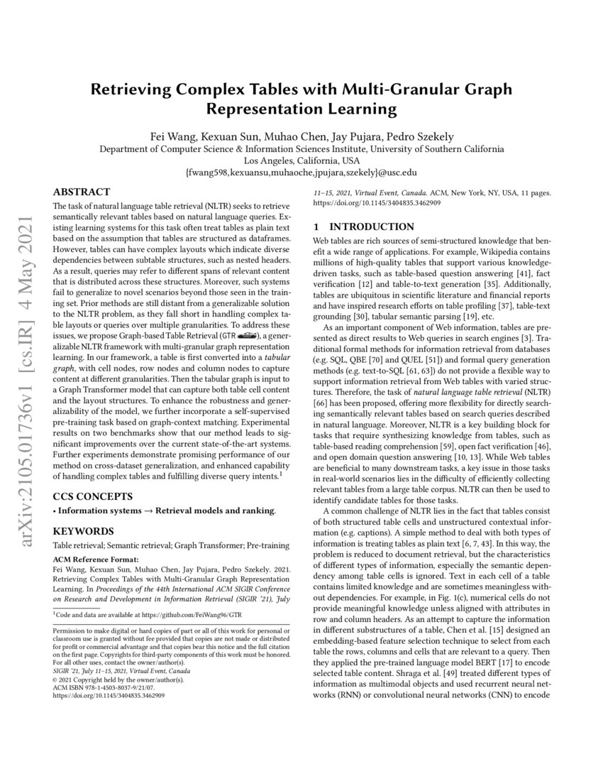 Retrieving Complex Tables with Multi-Granular Graph Representation Learning | DeepAI