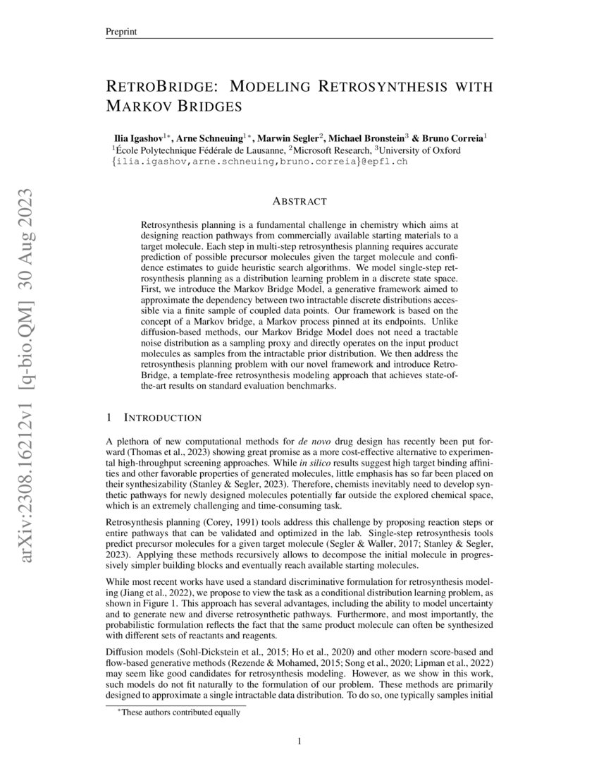 RetroBridge: Modeling Retrosynthesis with Markov Bridges | DeepAI