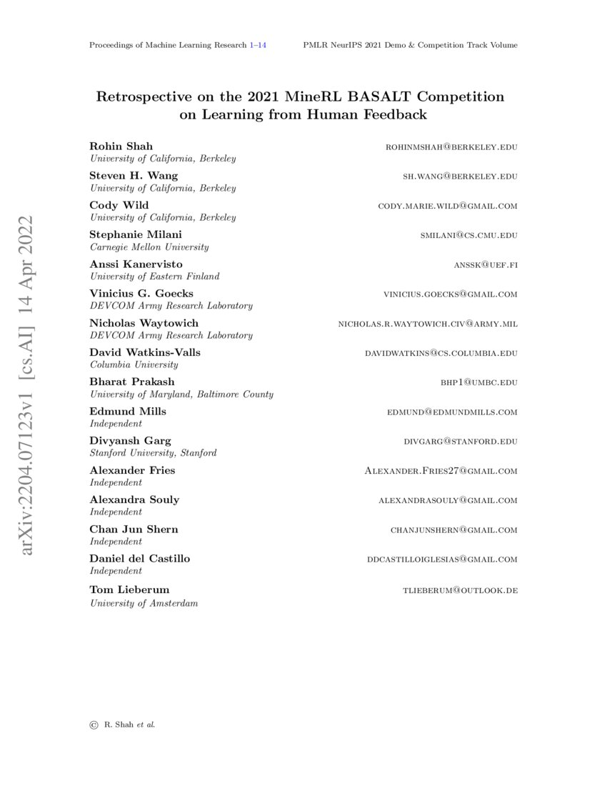 Retrospective on the 2021 BASALT Competition on Learning from Human Feedback | DeepAI