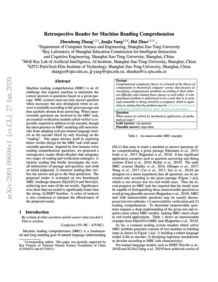 Retrospective Reader for Machine Reading Comprehension | DeepAI