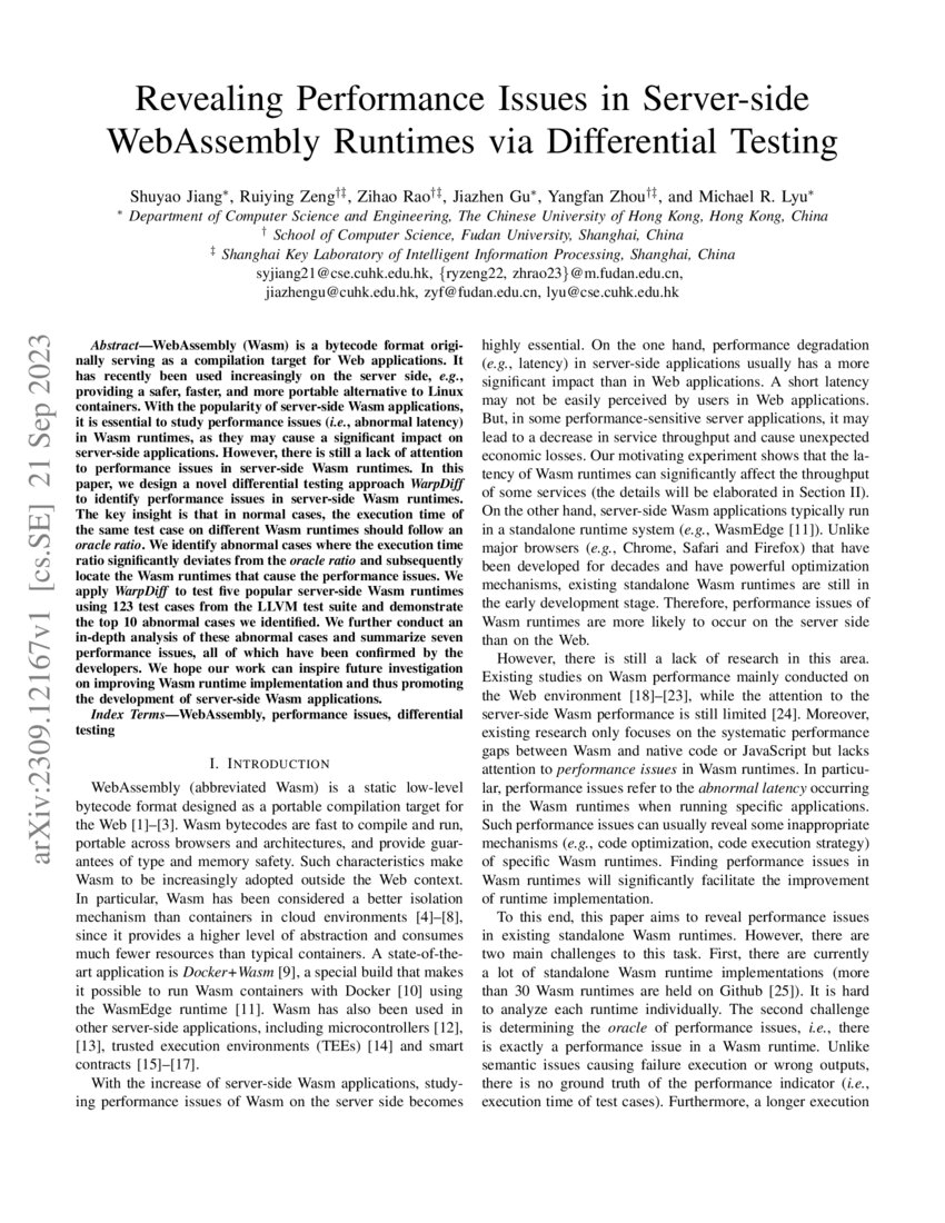 Revealing Performance Issues in Server-side WebAssembly Runtimes via ...