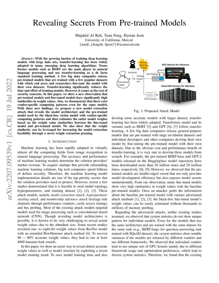 Revealing Secrets From Pre-trained Models | DeepAI