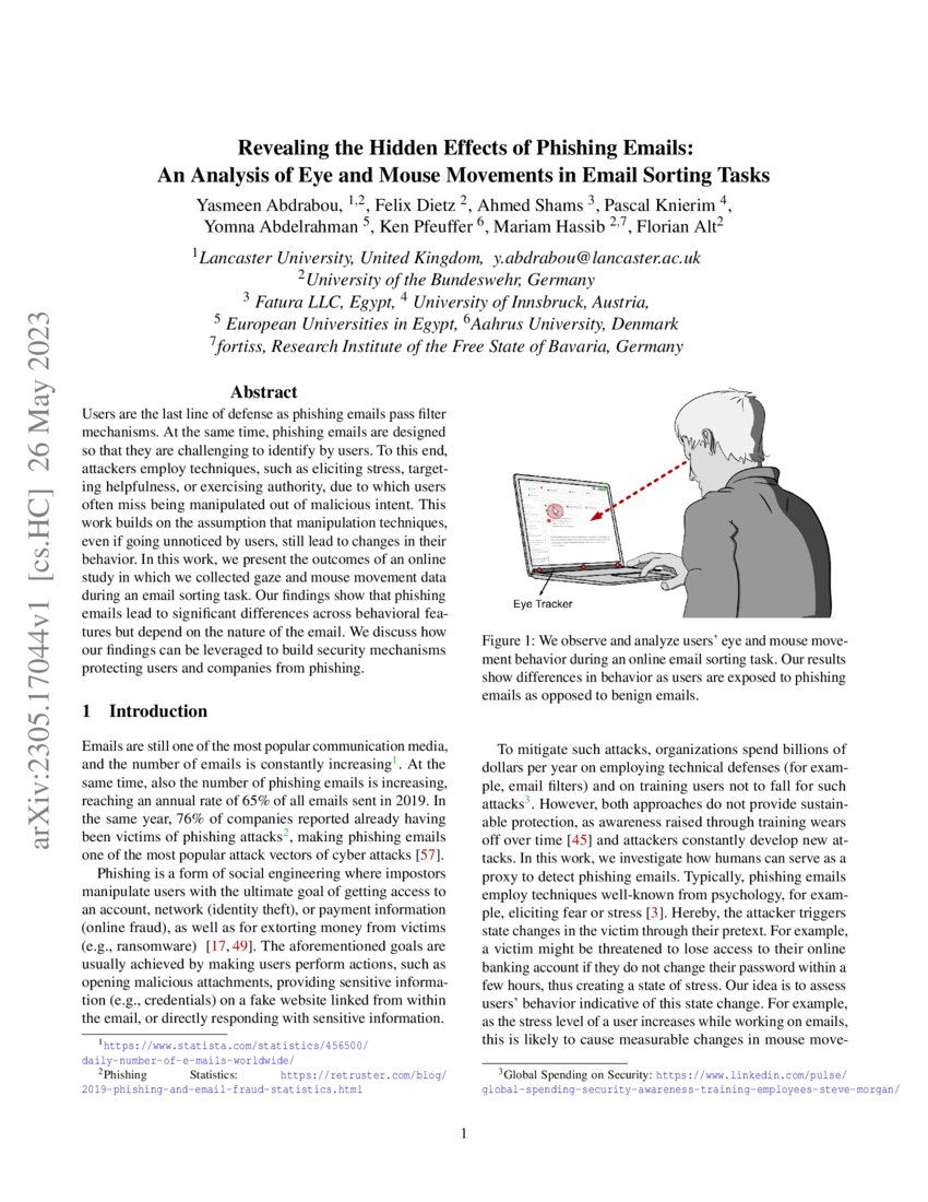 Revealing the Hidden Effects of Phishing Emails: An Analysis of Eye and Mouse Movements in Email ...