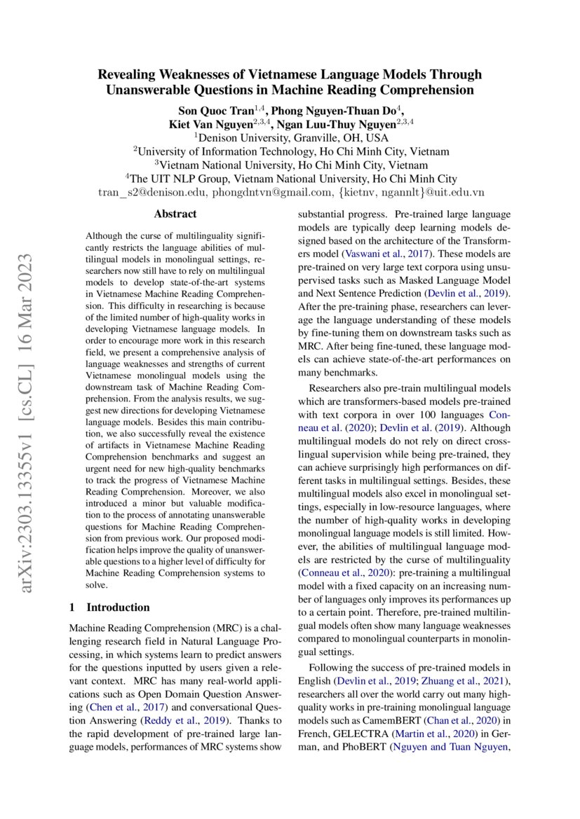 Revealing Weaknesses of Vietnamese Language Models Through Unanswerable ...